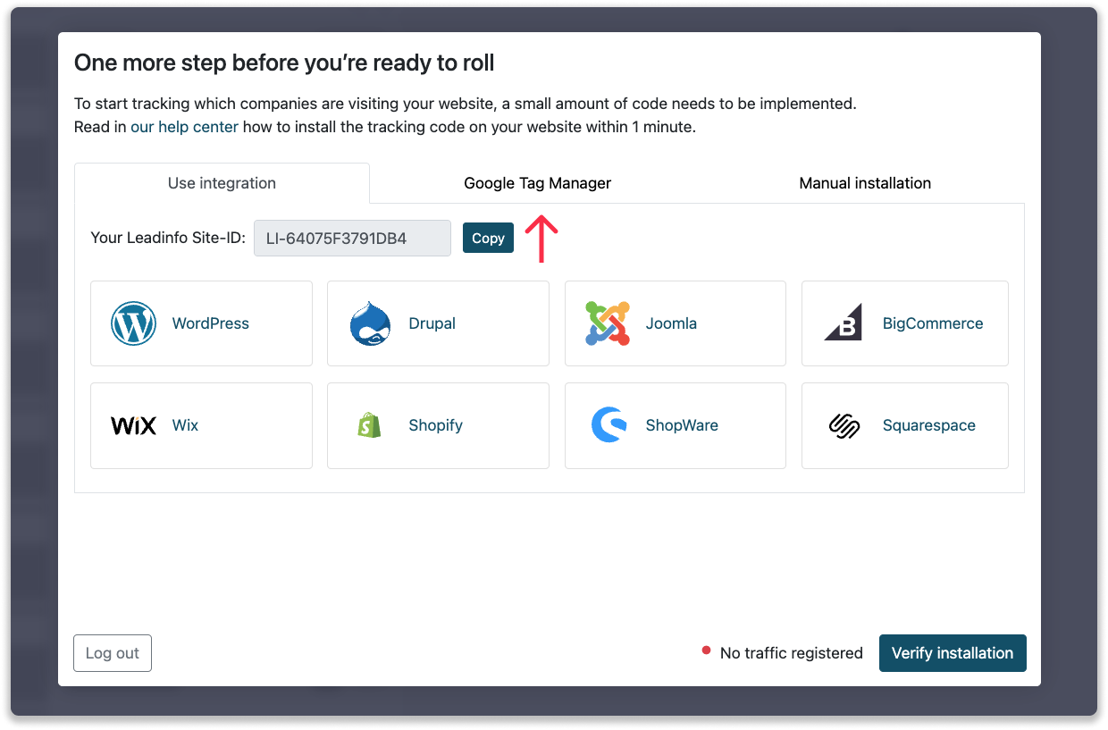 How do I install the Leadinfo tracking code with Google Tag Manager?